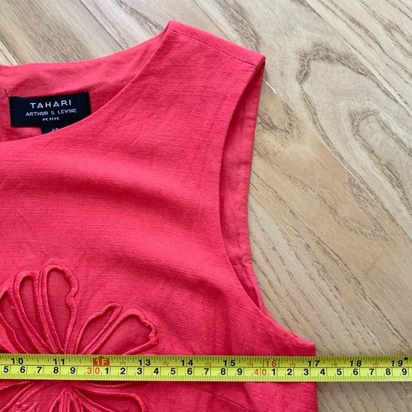 Tahari | Dresses | Tahari Linen Dress Red Laser Cut Floral Sheath Dress ...